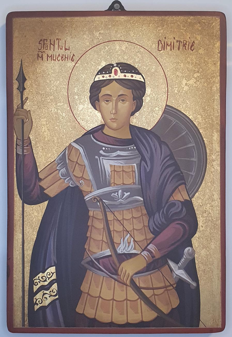 Icoană artizanală pictată pe lemn Sf. Mc. Dimitrie. Dimensiuni diverse
