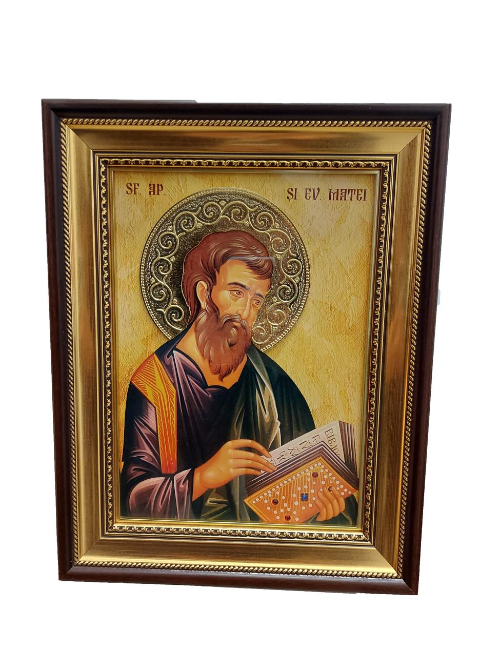 Icoana serigrafiata cu rama de lemn - Sf. Ap. Matei 40x31 cm