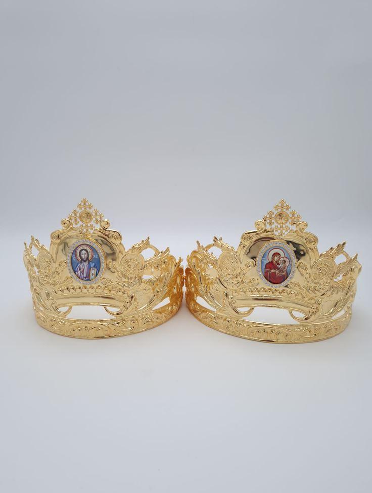 Cununii aurite si cizelate manual cu icoana din rasina ornamentate cu ...