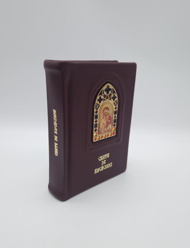 Carte de rugaciuni legata in piele cu icoana vitraliu