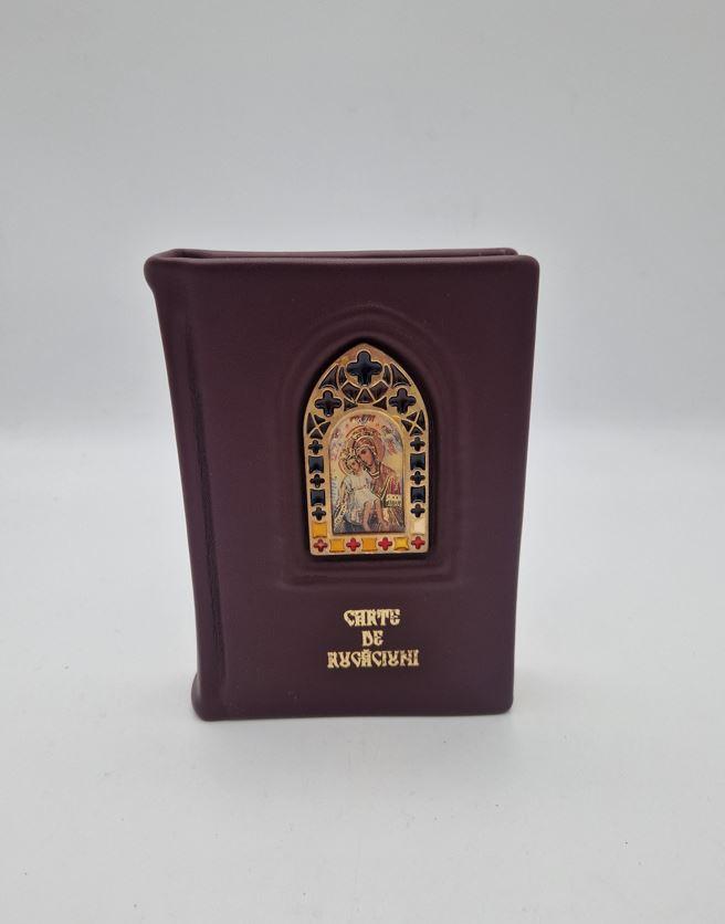 Carte de rugaciuni legata in piele cu icoana vitraliu