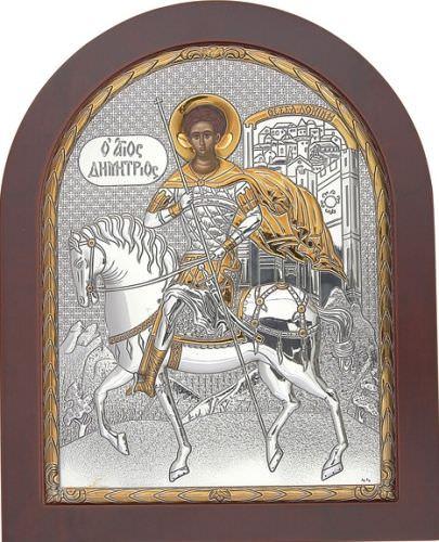 Icoană de birou argintată și aurită Sf. Mc. Dimitrie 25x20 cm