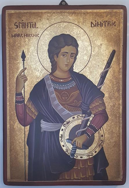 Icoană artizanală pictată pe lemn - Sf. Mc. Dimitrie - 32x22 cm