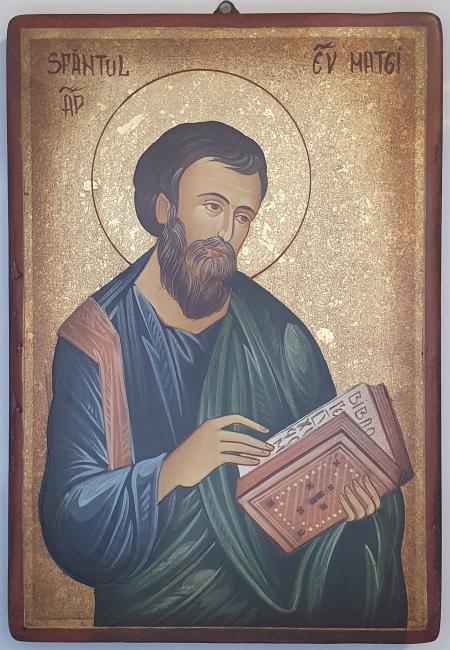 Icoană artizanală pictată pe lemn Sf. Ap. și Ev. Matei - 22x18 cm