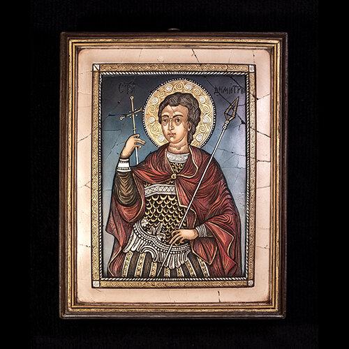 Icoana antichizata, pictata si sculptata in relief - Sf. Mc. Dimitrie ...