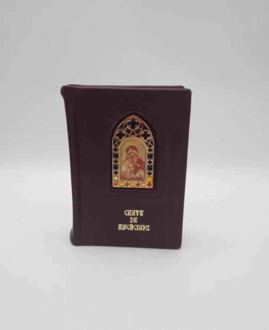 Carte de rugaciuni legata in piele cu icoana vitraliu